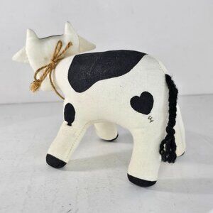 Toys | Vintage Black White Cow Stuffed Toy With Gold Bell Handmade ...